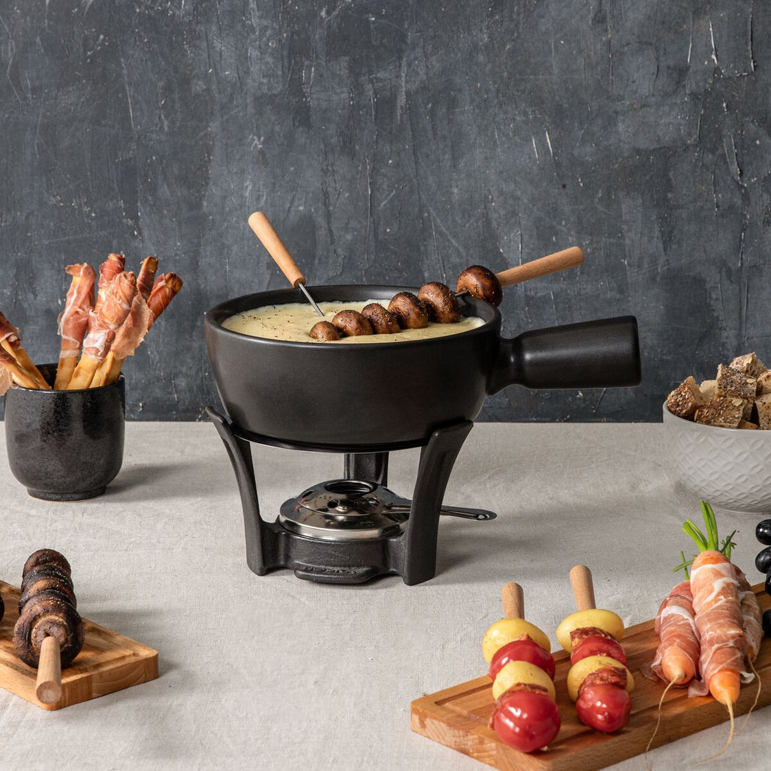 Fondue Set Nero: Elegant Cheese Fondue Set | Ceramic & Cast Iron ...